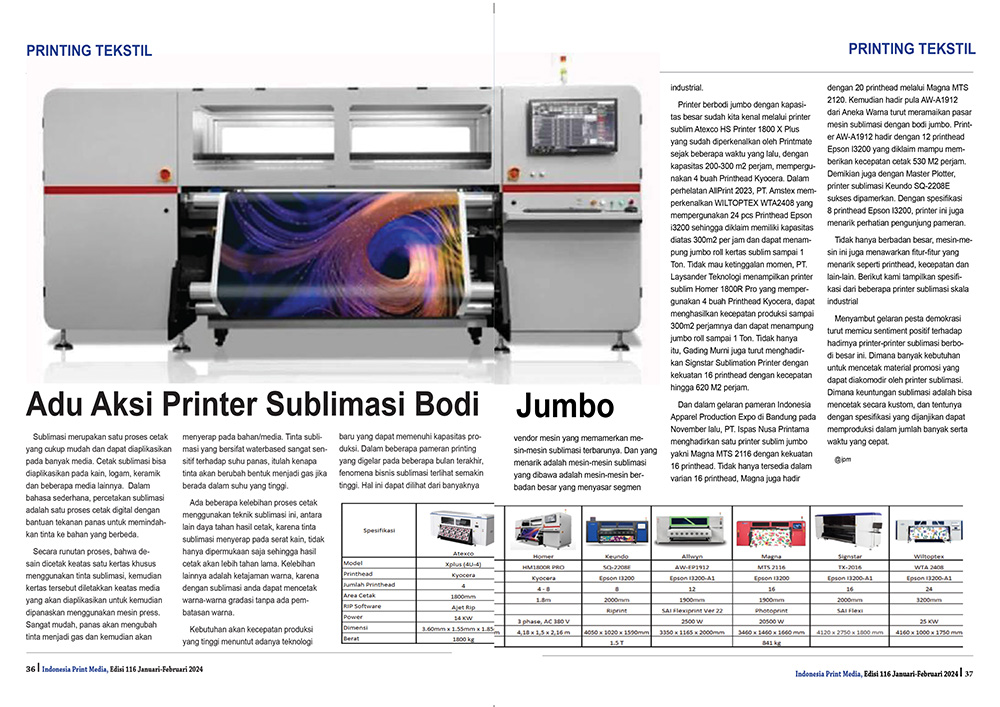 Adu Aksi Printer Sublimasi Bodi Jumbo - Print Media Magzine